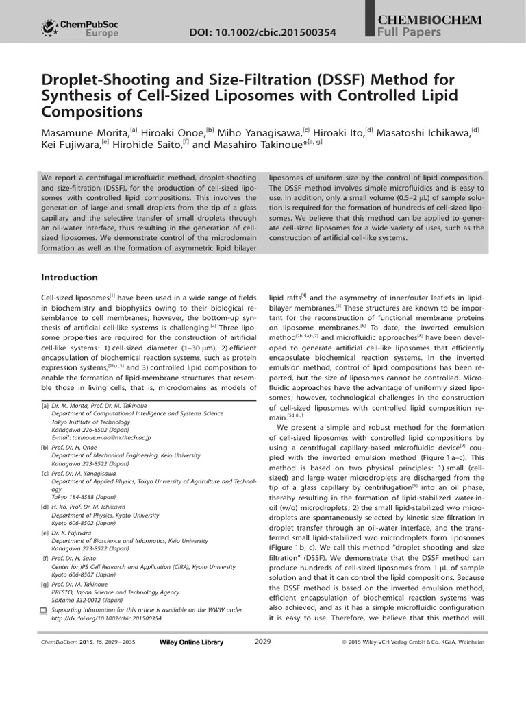 DSSF Method for Cell-Sized Liposomes | PDF | Lipid Bilayer | Liposome