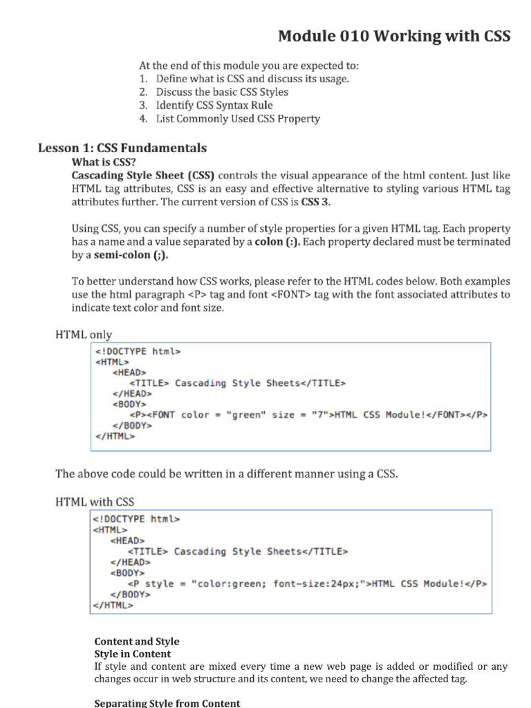 Week 12- Working With CSS | PDF | Html Element | Html