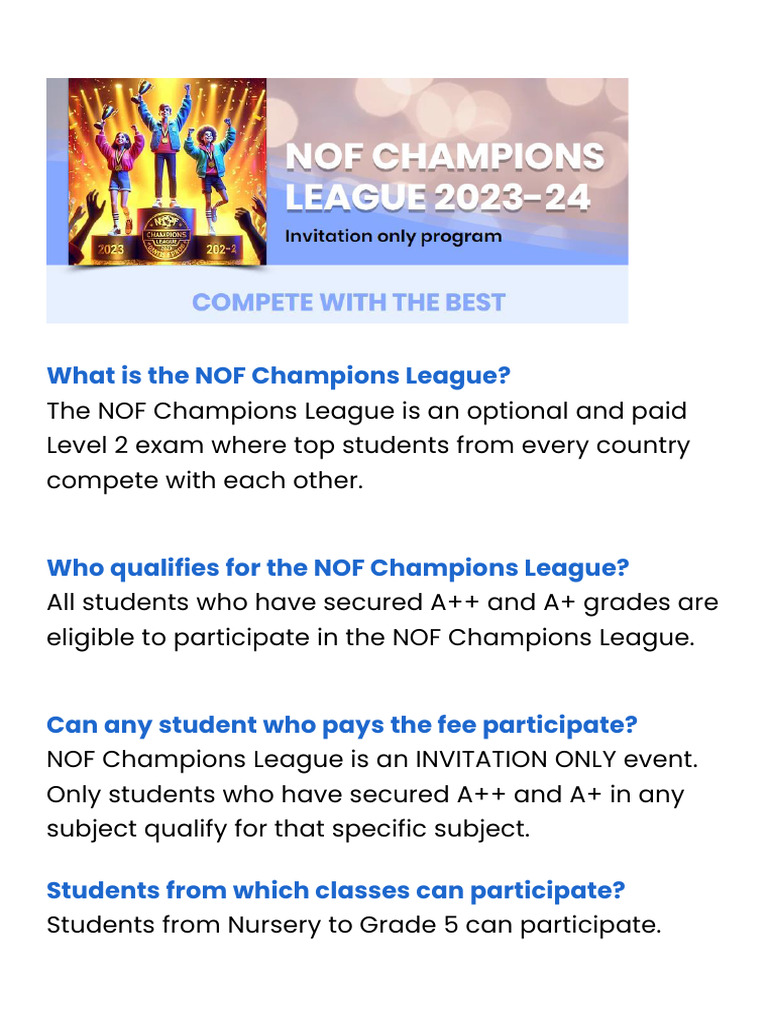 NOF Champions League Exam Overview | PDF | Business