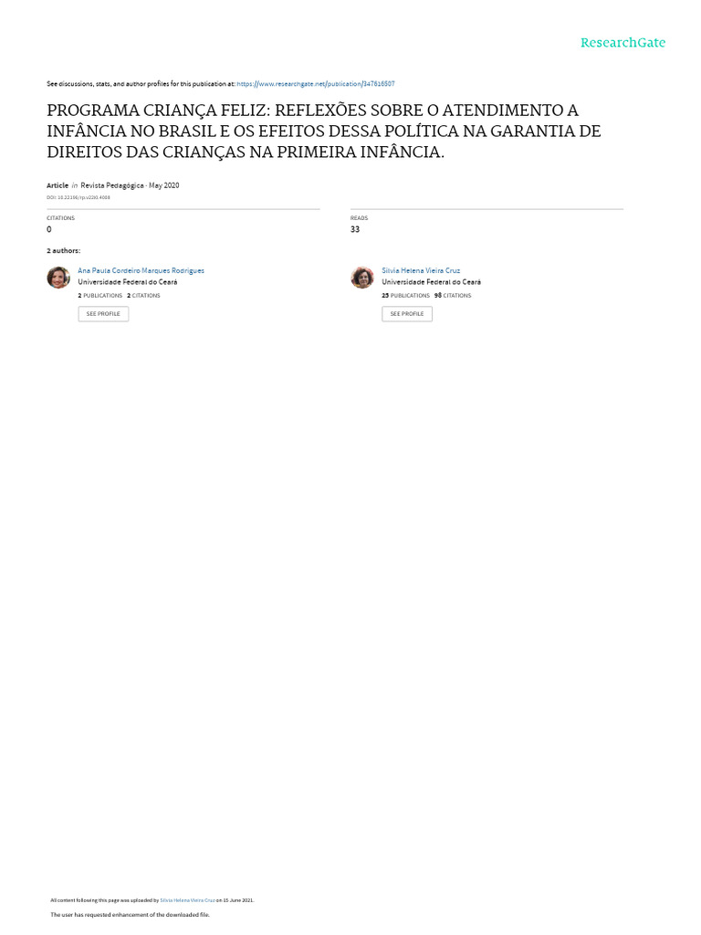 Programa Criança Feliz e Direitos Infantis | PDF | Pré-escola ...