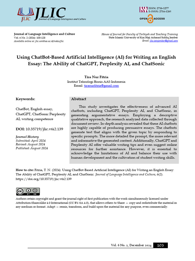 Using ChatBot-Based Artificial Intelligence AI For | PDF | Artificial Intelligence ...