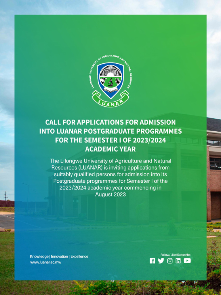 Call For Applications For Admission Into LUANAR Postgraduate Programmes For The Semester I Of ...