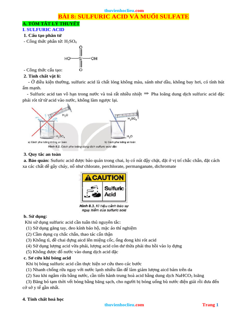 8 Ly Thuyet Va Bai Tap Sulfuric Acid Va Muoi Sulfate | PDF