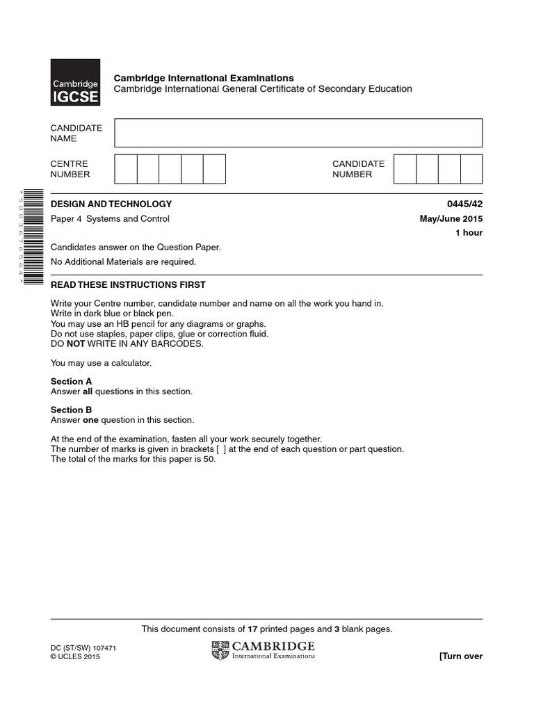 Cambridge IGCSE Design Technology Exam Paper | PDF | Lever | Composite ...