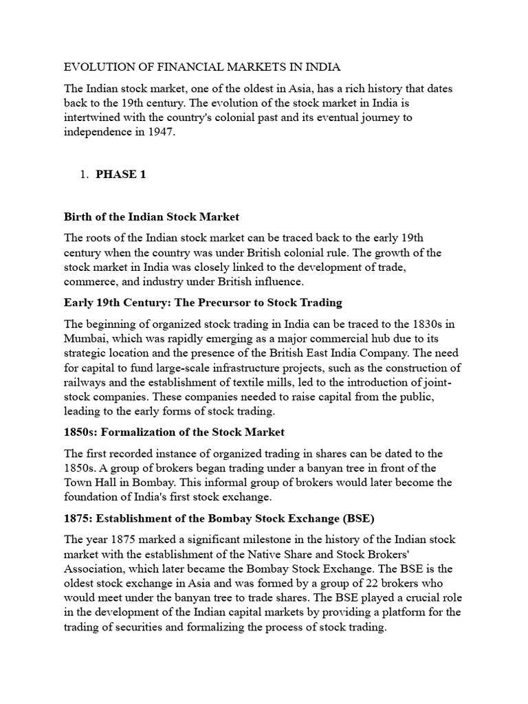 Evolution of Financial Markets in India | PDF | Stock Exchange | Stock ...