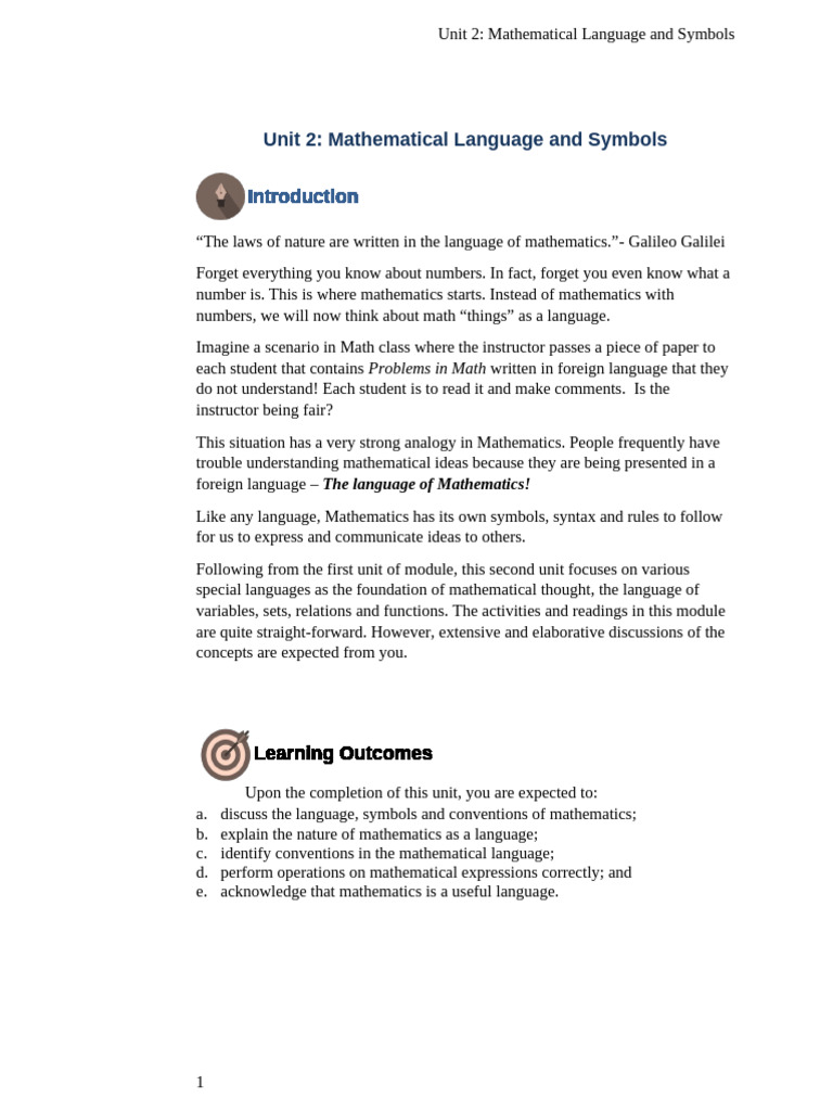Unit 2 Mathematical Language and Symbols Simplified | PDF | Set ...