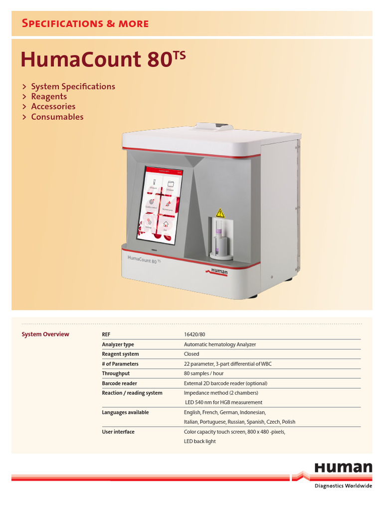 Huma Count 80ts Hematology Analyzers | PDF