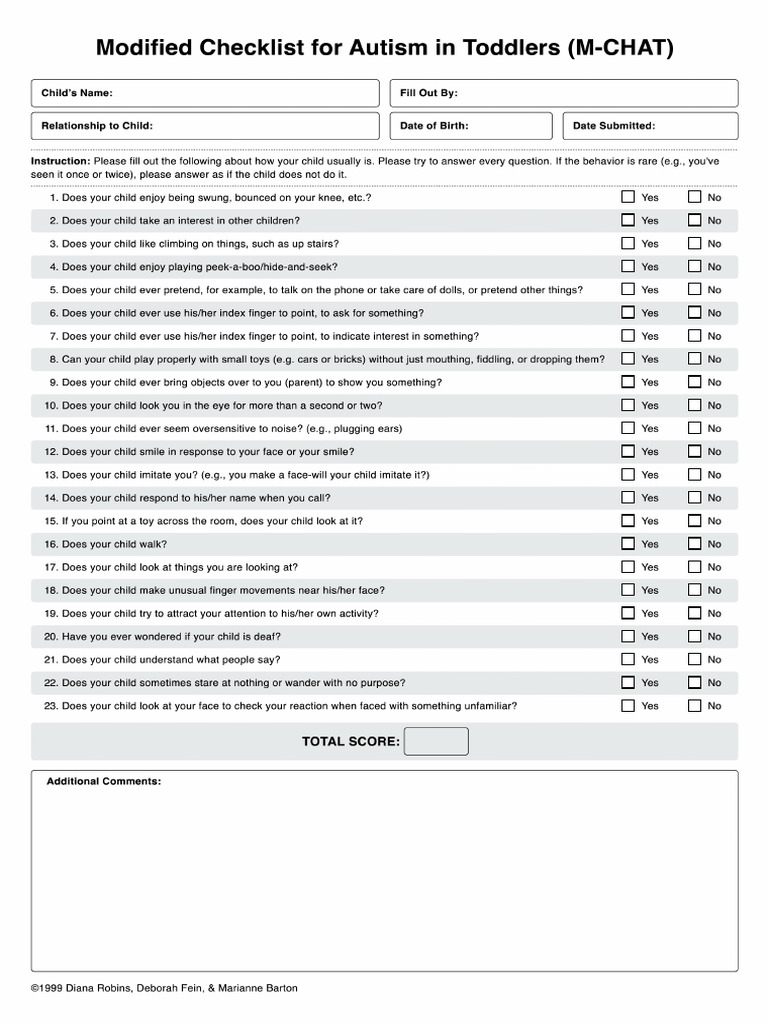 Modified Checklist For Autism in Toddlers M Chat | PDF