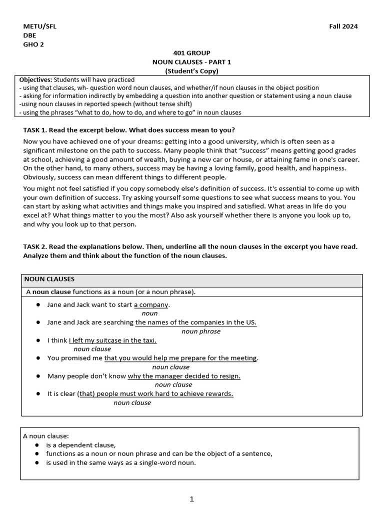 GHO 2 SS (NOUN CLAUSES Part 1) | PDF | Clause | Verb