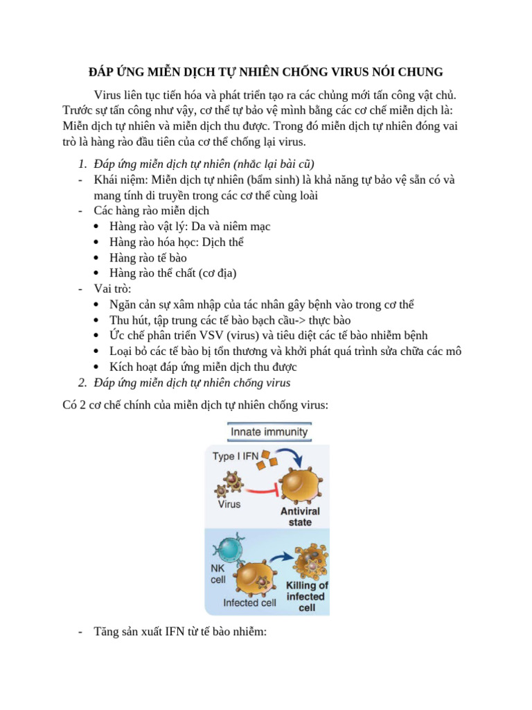 ĐÁP ỨNG MIỄN DỊCH TỰ NHIÊN CHỐNG VIRUS NÓI CHUNG | PDF