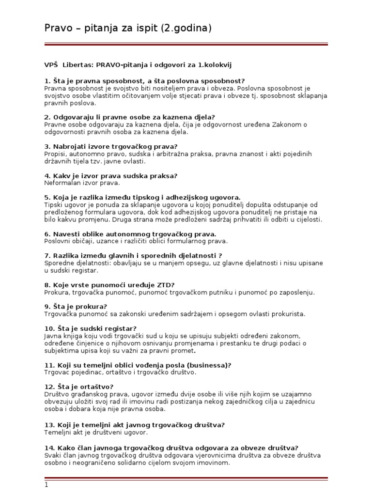 Pitanja Za Ispit - Pravo | PDF