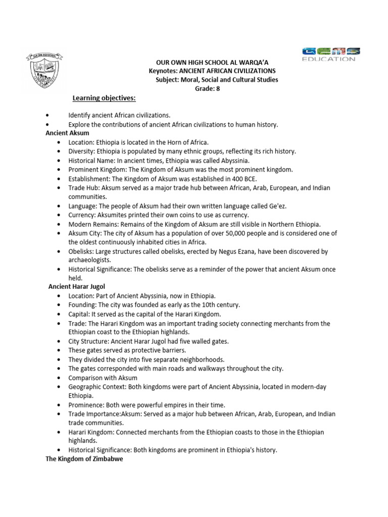 Keynotes - Ancient African Civilizations | PDF | Ethiopia | Africa