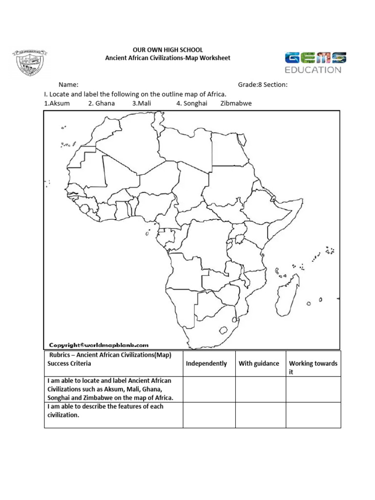 Ancient African Civilizations Map Worksheet-2024 | PDF