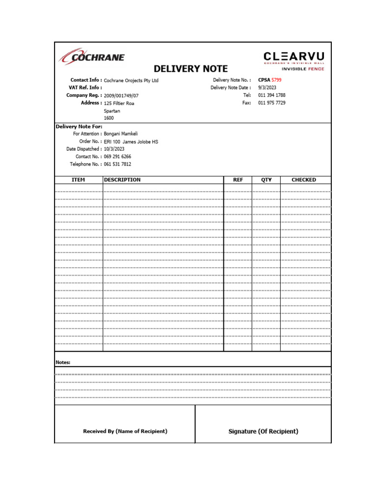 JJ Delivery Note | PDF