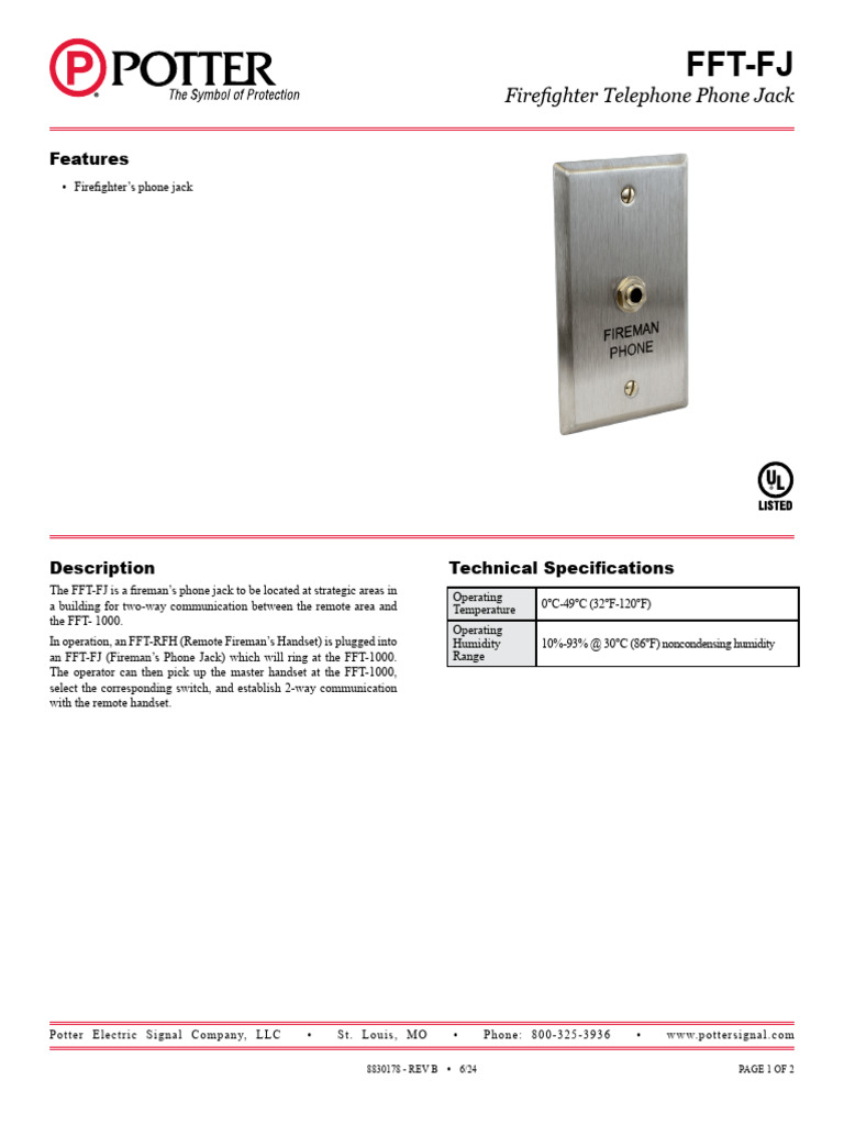 Firefighter Telephone Jack Overview | PDF