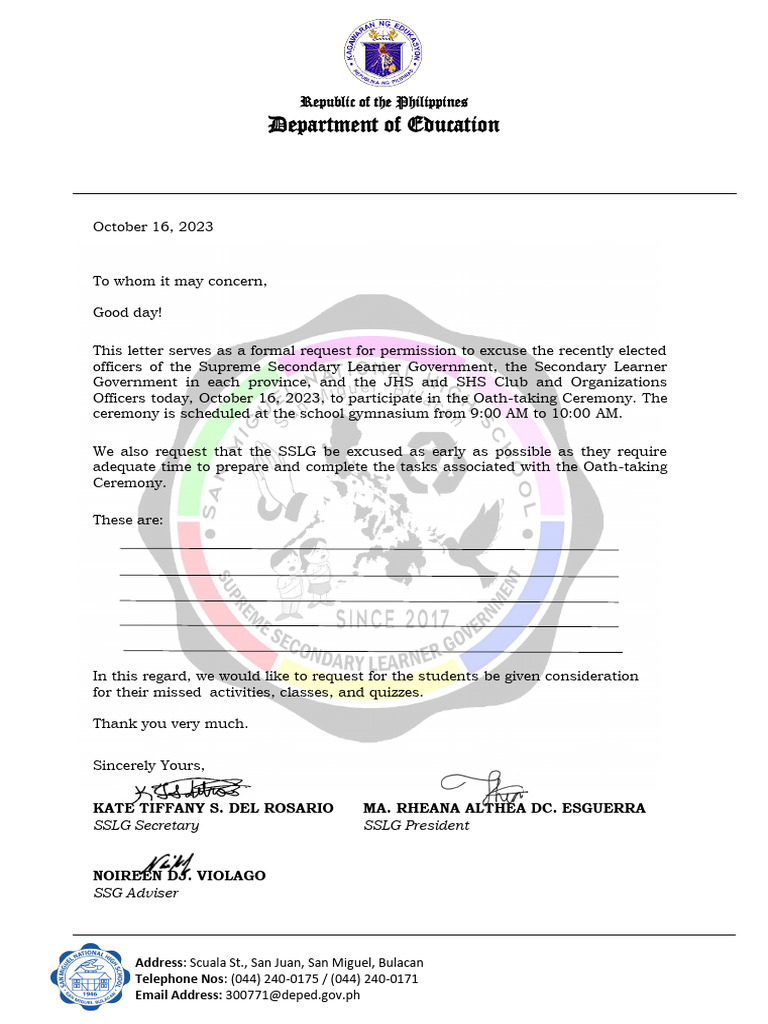 Excuse-Letter-Oath-Taking | PDF Excuse-Letter-Oath-Taking | PDF