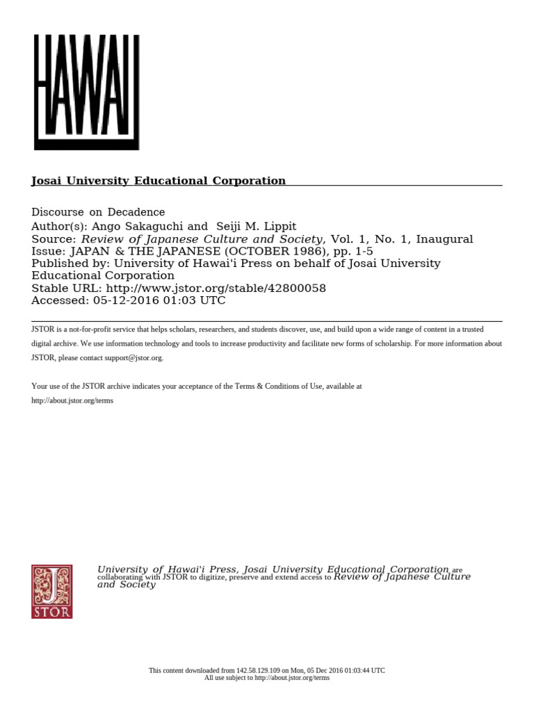 Sakaguchi Ango Discourse On Decadence | PDF | Social Science