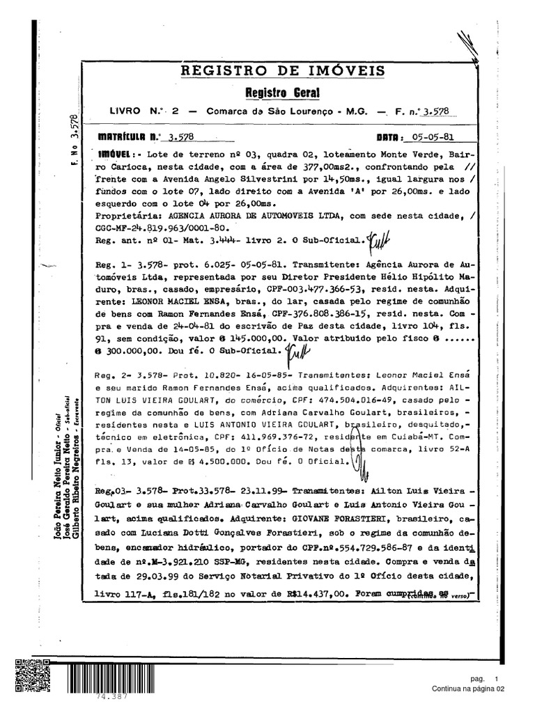 CERTIDÃO DE ONUS REAIS RGI Imóvel Angelo Silvestrini | PDF | Justiça ...