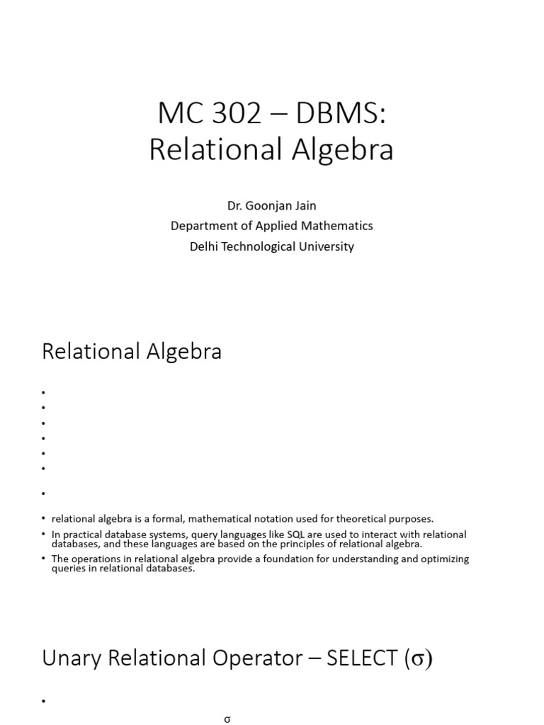 C817b299unit 2 - Relational Algebra | PDF | Relational Model | Databases