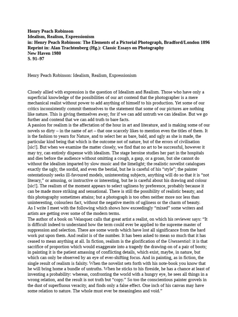 Realism vs. Idealism in Photography | PDF | Impressionism | Realism (Arts)