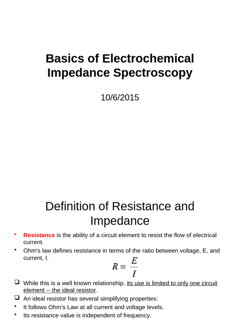 Electrochemical Impedance Spectroscopy Basics | PDF | Electrical ...