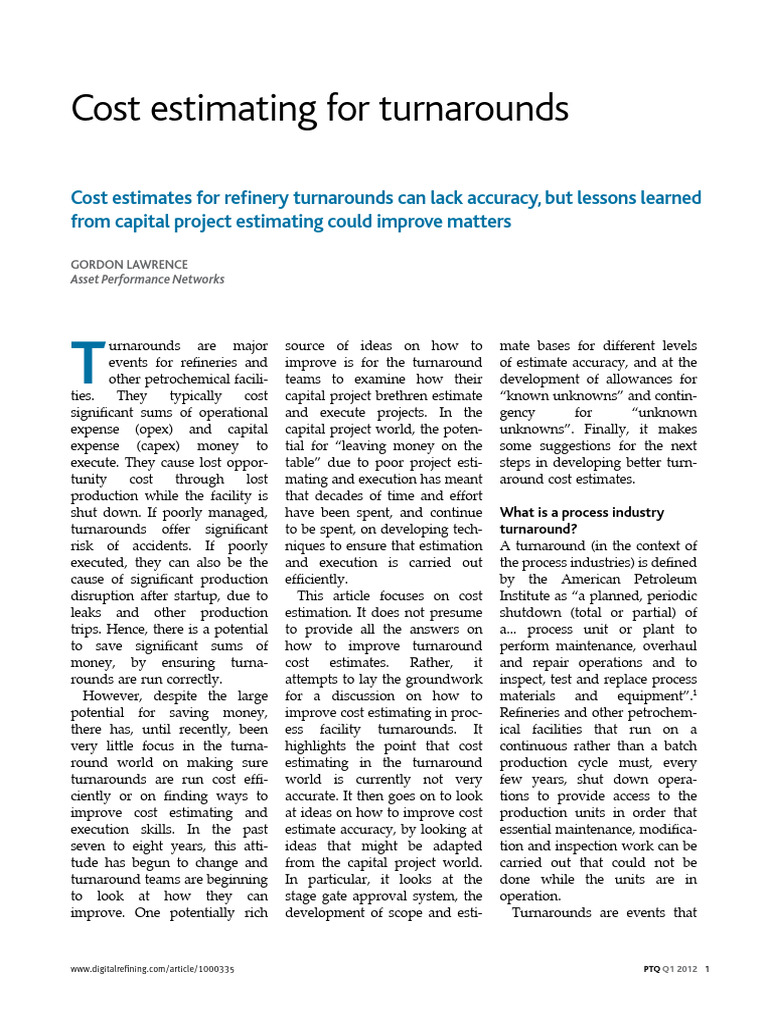 Improving Turnaround Cost Estimation | PDF