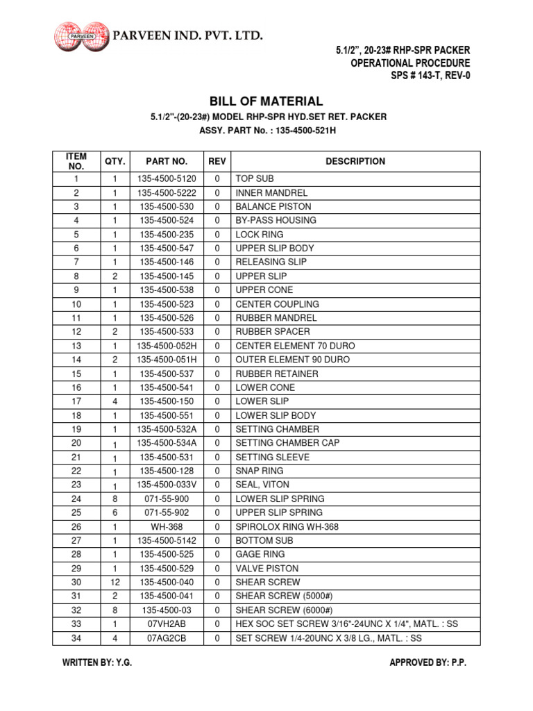 135-4500-521H 5.12inch 20-23 PPF 10K RHP-SPR Packer Jfe - 01 | PDF ...