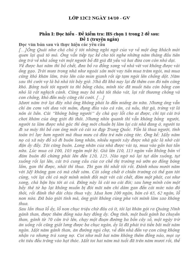 Lớp 12C2 Ngày 14 - 10 - GV | PDF