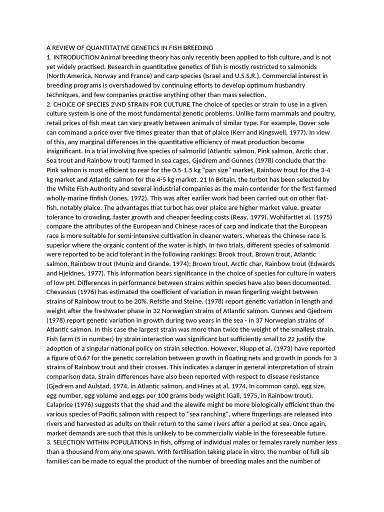 Quantitative Genetics in Fish Breeding | PDF | Heritability | Inbreeding