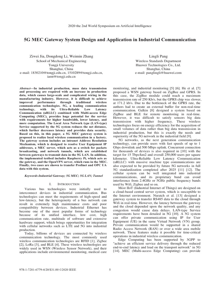 5G MEC Gateway System Design and Application in Industrial Communication | PDF | Computer ...