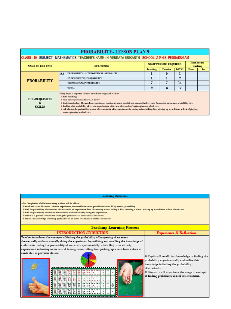 10th Lesson Plans - Probability | PDF | Probability | Teachers