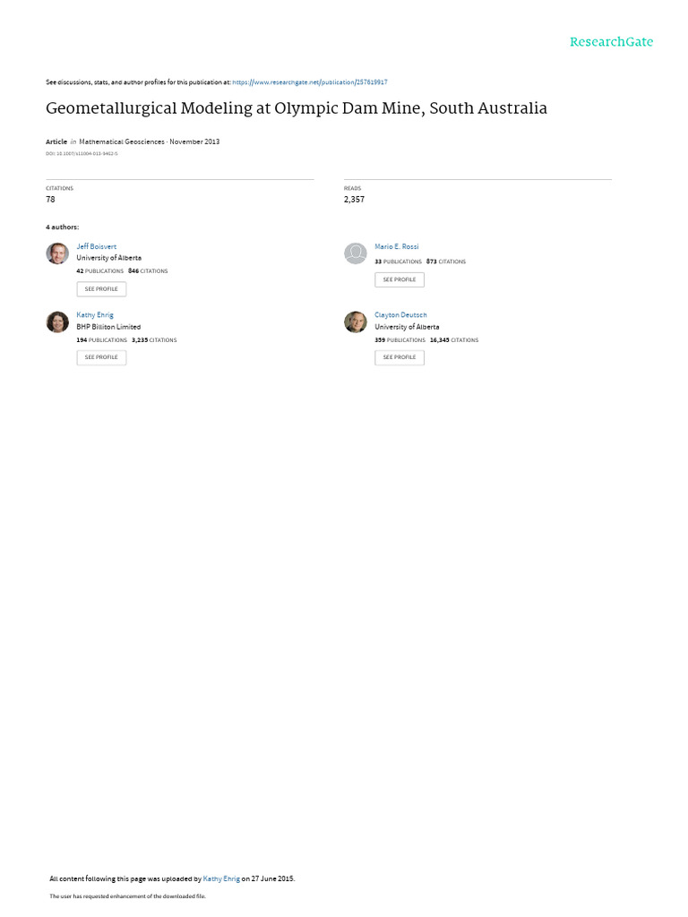 Geometallurgical Modeling at Olympic Dam Mine | PDF | Regression ...