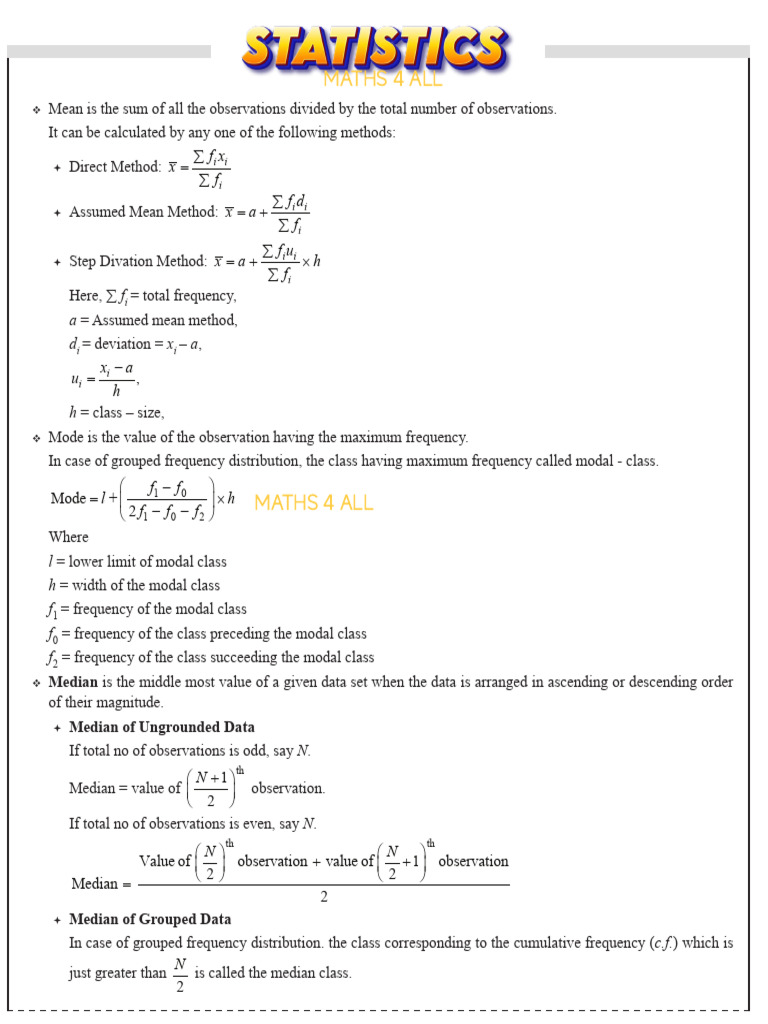 10th Maths 13_Statistics NOTES (2024-25) | PDF | Mode (Statistics) | Mean