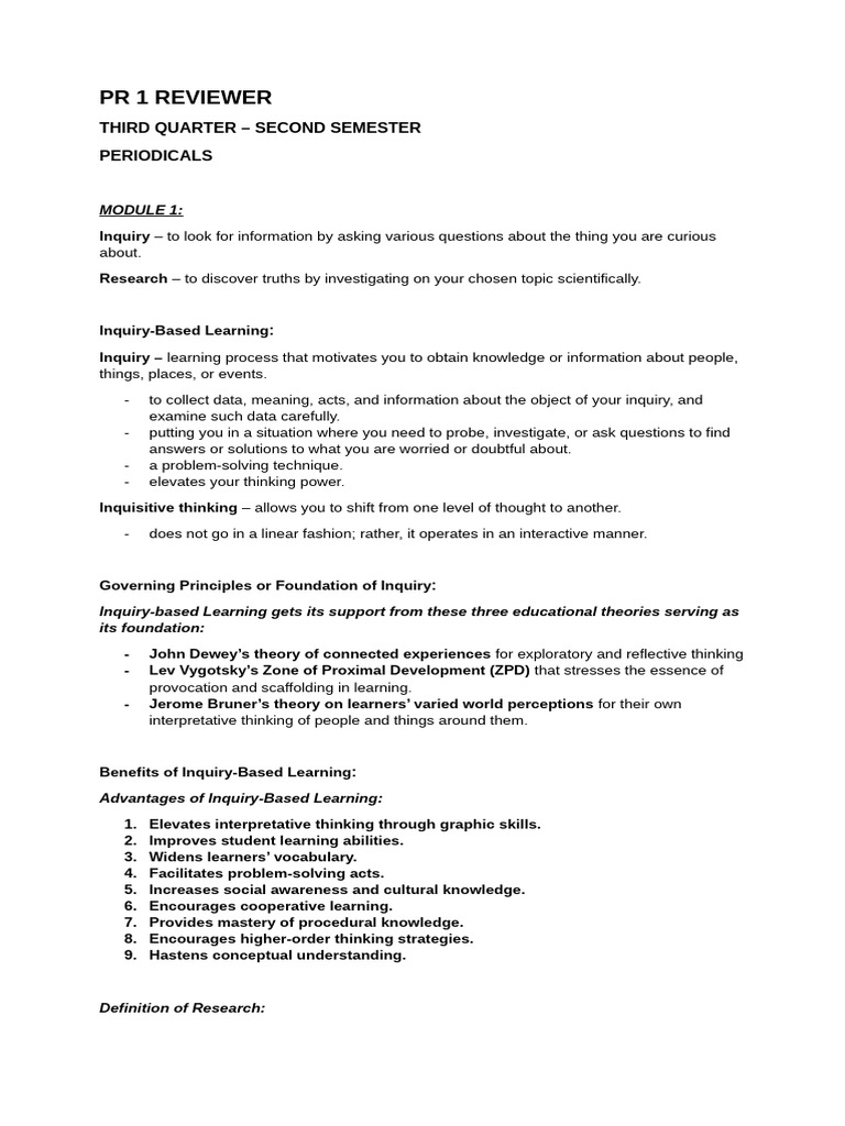 Inquiry and Research: Key Concepts | PDF | Inquiry Based Learning ...
