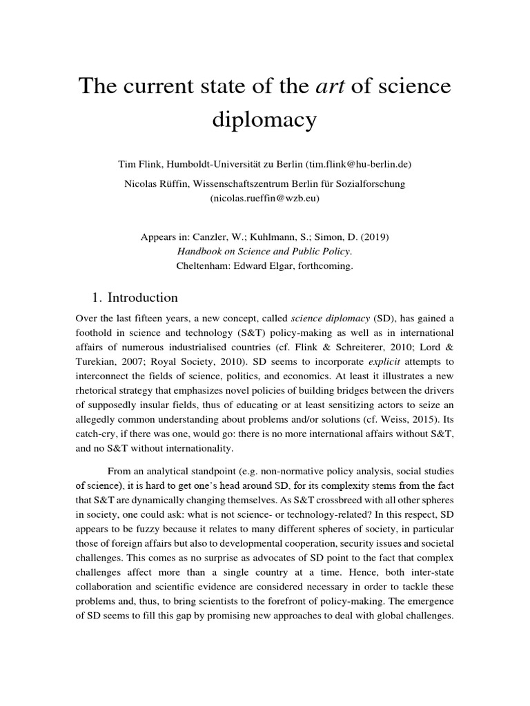 The Current State of The Art of Science Diplomacy | PDF | Science ...