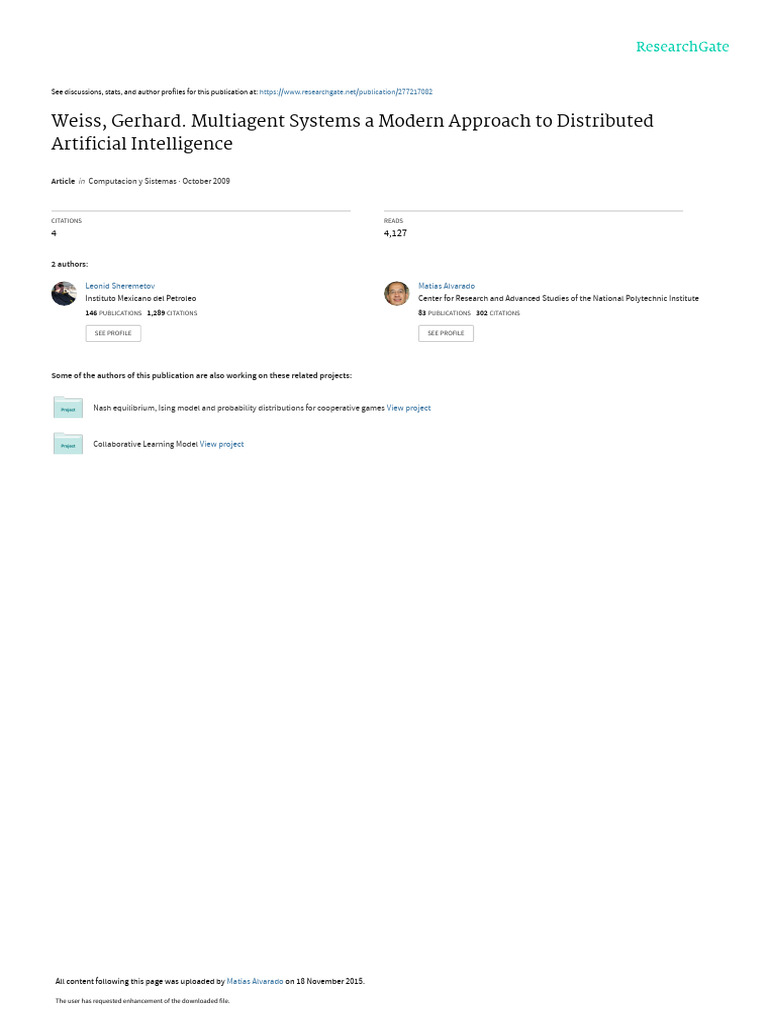 Weiss Gerhard Multiagent Systems A Modern Approach | PDF | Agent Based ... Weiss Gerhard Multiagent Systems A Modern Approach | PDF | Agent Based ...