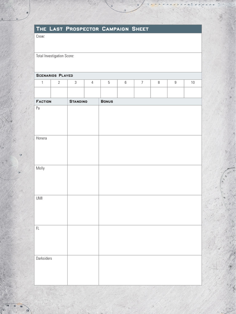 Osprey Games - Stargrave - Last Prospector - Campaign Sheet - Colour ...