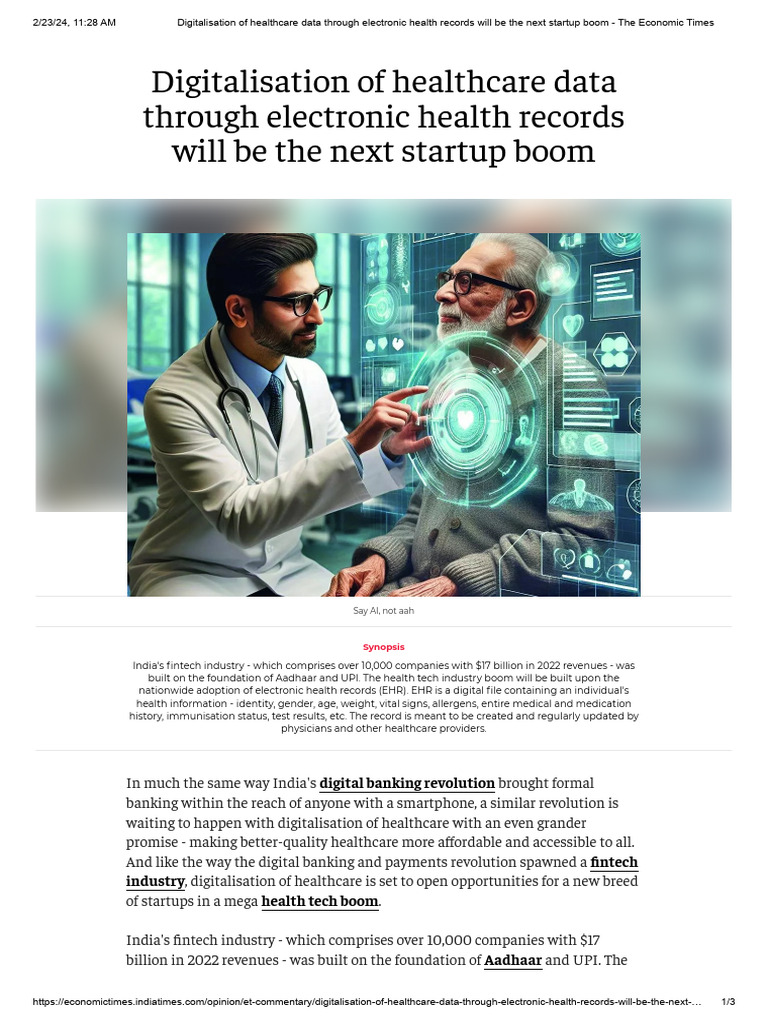 Digitalisation of Healthcare Data Through Electronic Health Records ...