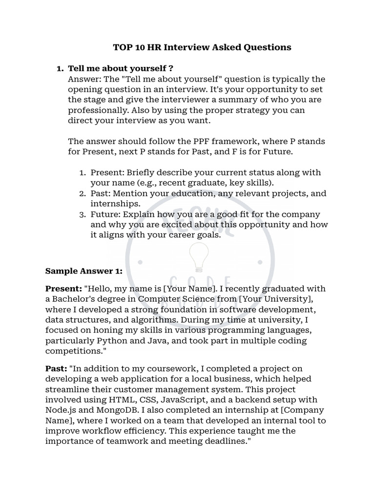 TOP 10 HR Interview Asked Questions (2) | PDF | Leadership | Usability
