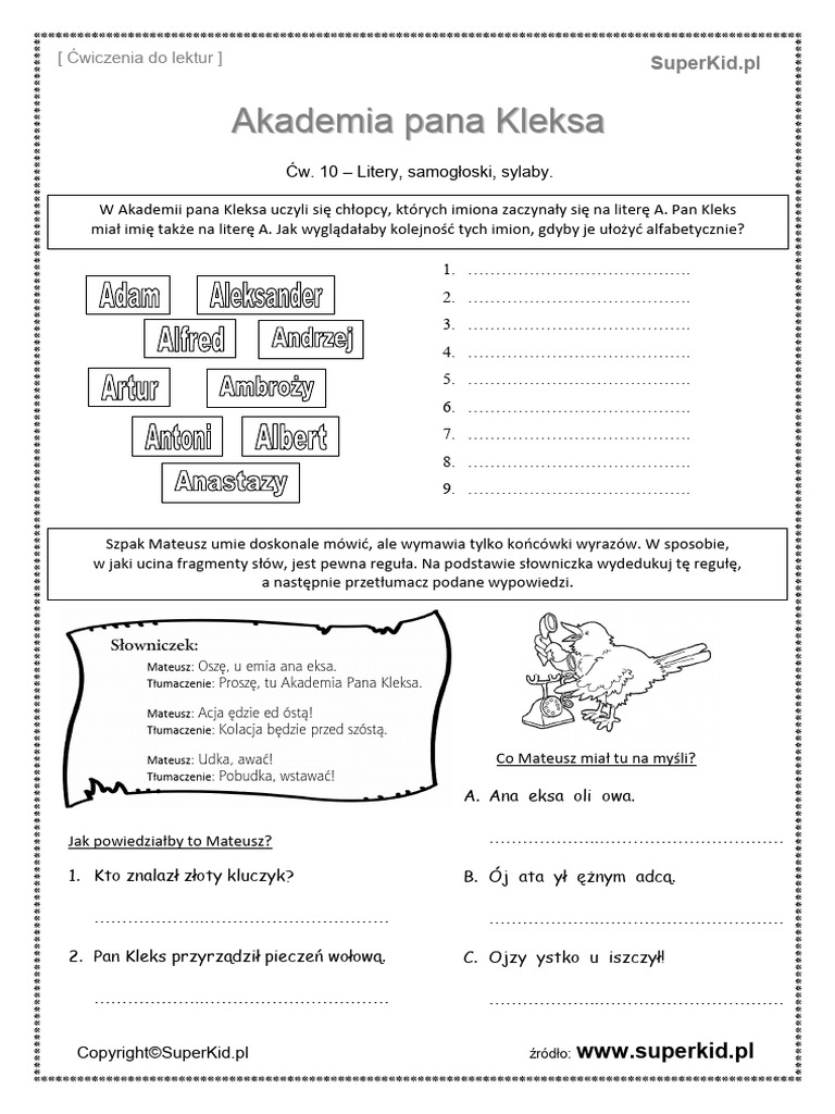 Akademia Pana Kleksa Test Z Lektury Klasa 5 Kontni Plan Za