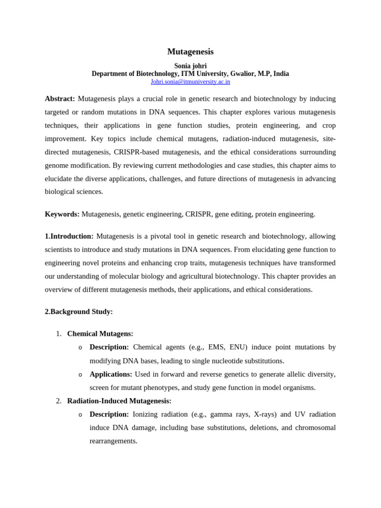 Mutagenesis at Varsha Chauhan | PDF | Mutagenesis | Mutation