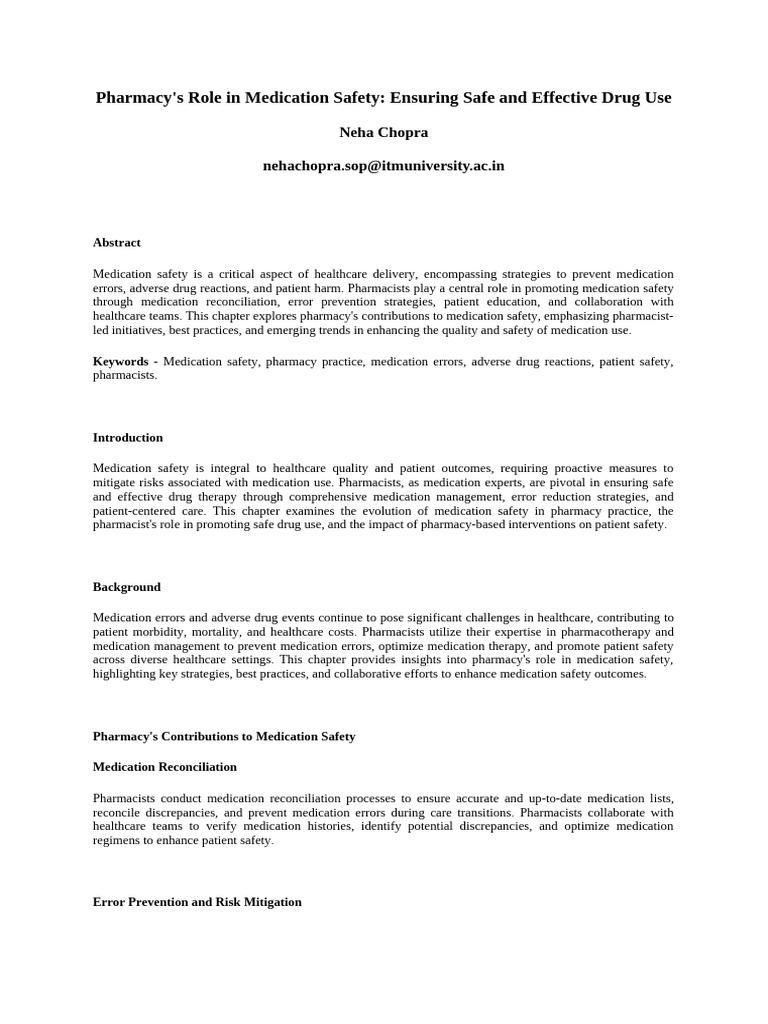 Neha Chopra SOP - 13 | PDF | Patient Safety | Pharmacy