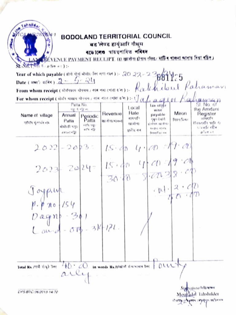 Bodoland Territorial Council Revenue Receipt | PDF