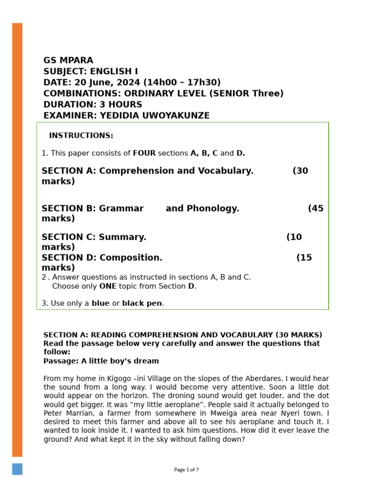 S3 English Exam Paper Overview | PDF | Agriculture | Sanitary Sewer