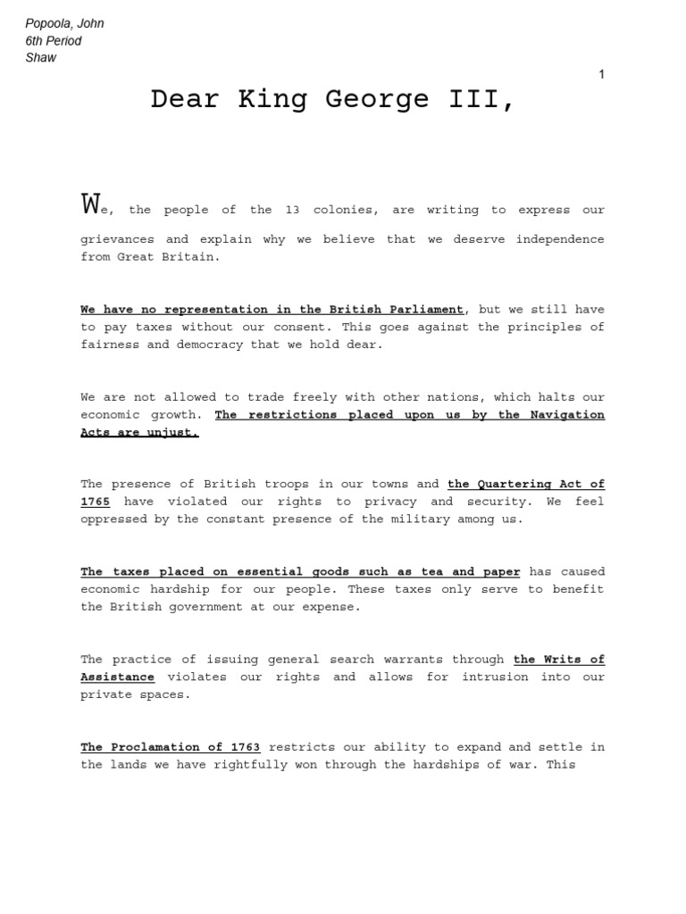 Dear King George III, | PDF | British Empire | Government
