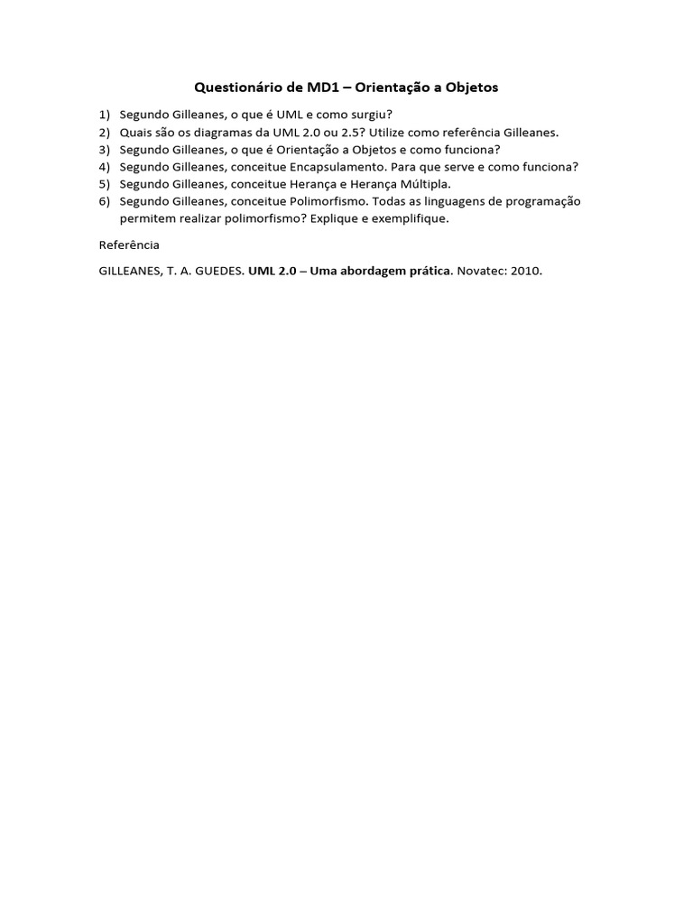 Questionário de MD1 | PDF