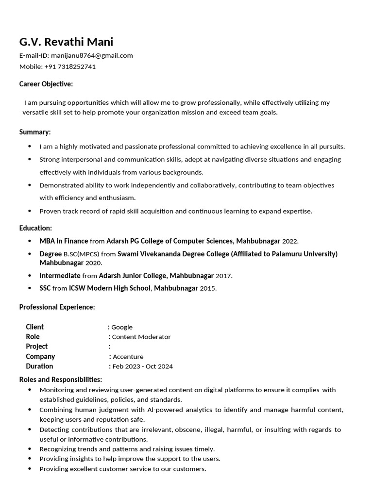 New Revathi_Resume | PDF | Human Communication