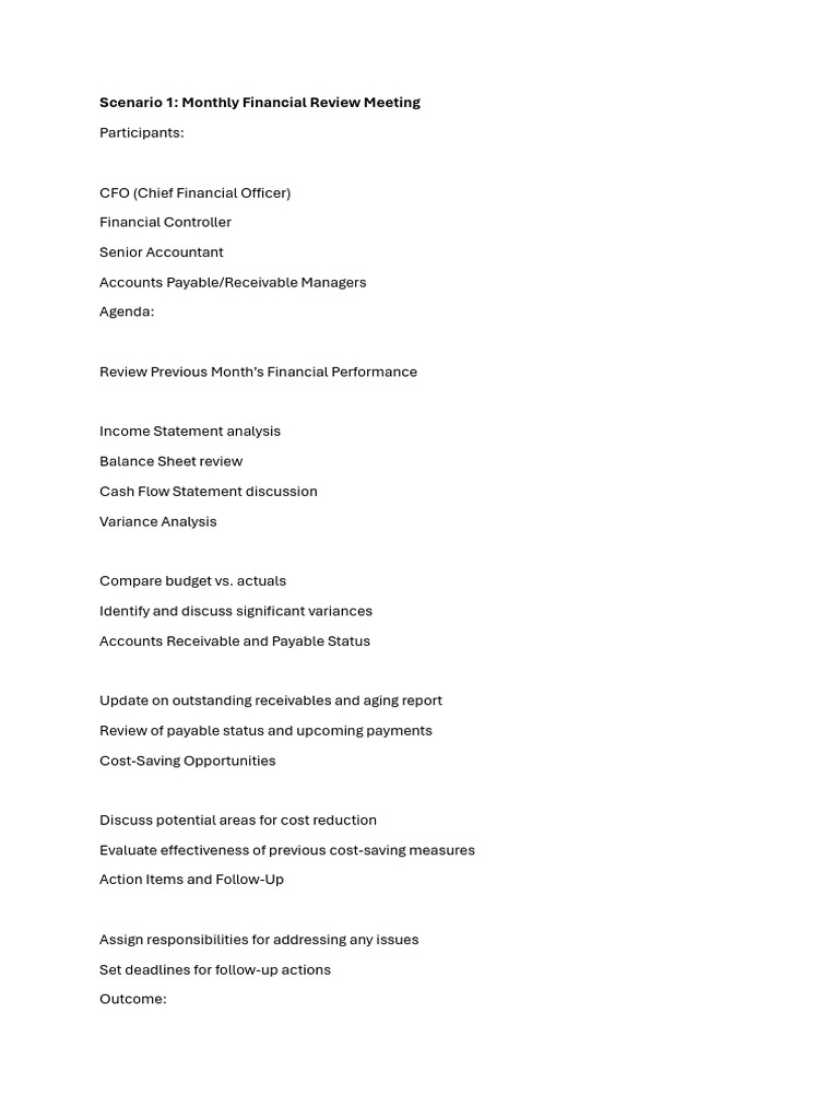 Scenarios Accounting Meetings | PDF | Internal Control | Budget