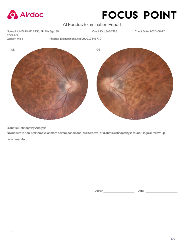 Ai Fundus Exmination Report Muhammad Ridzuan Bin Roslan | PDF | Retina ...