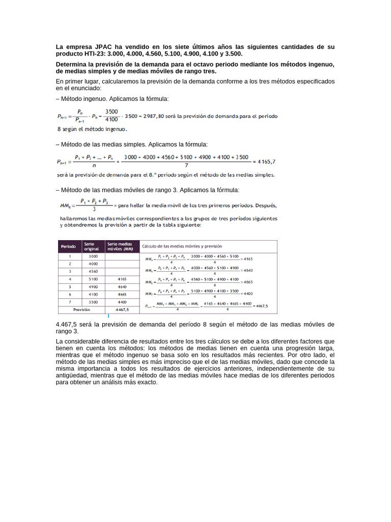 Previsión de demanda: método ingenuo | PDF